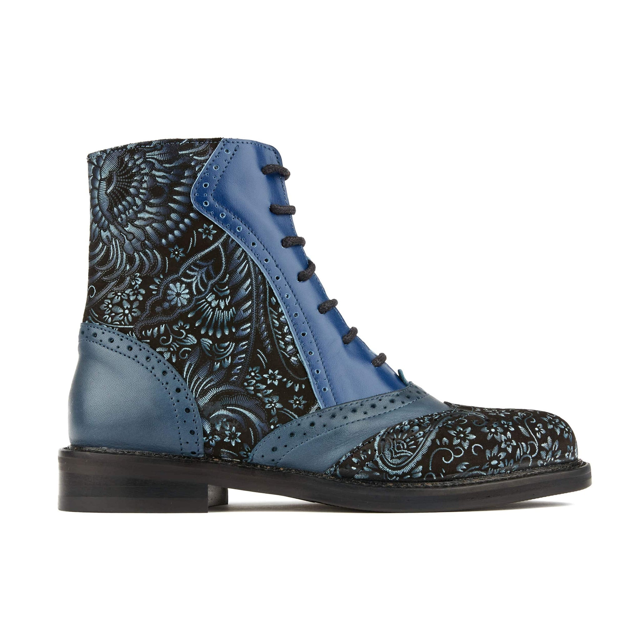 Brick Lane Boots - Blue - Women's leather oxford higher ankle boot wit