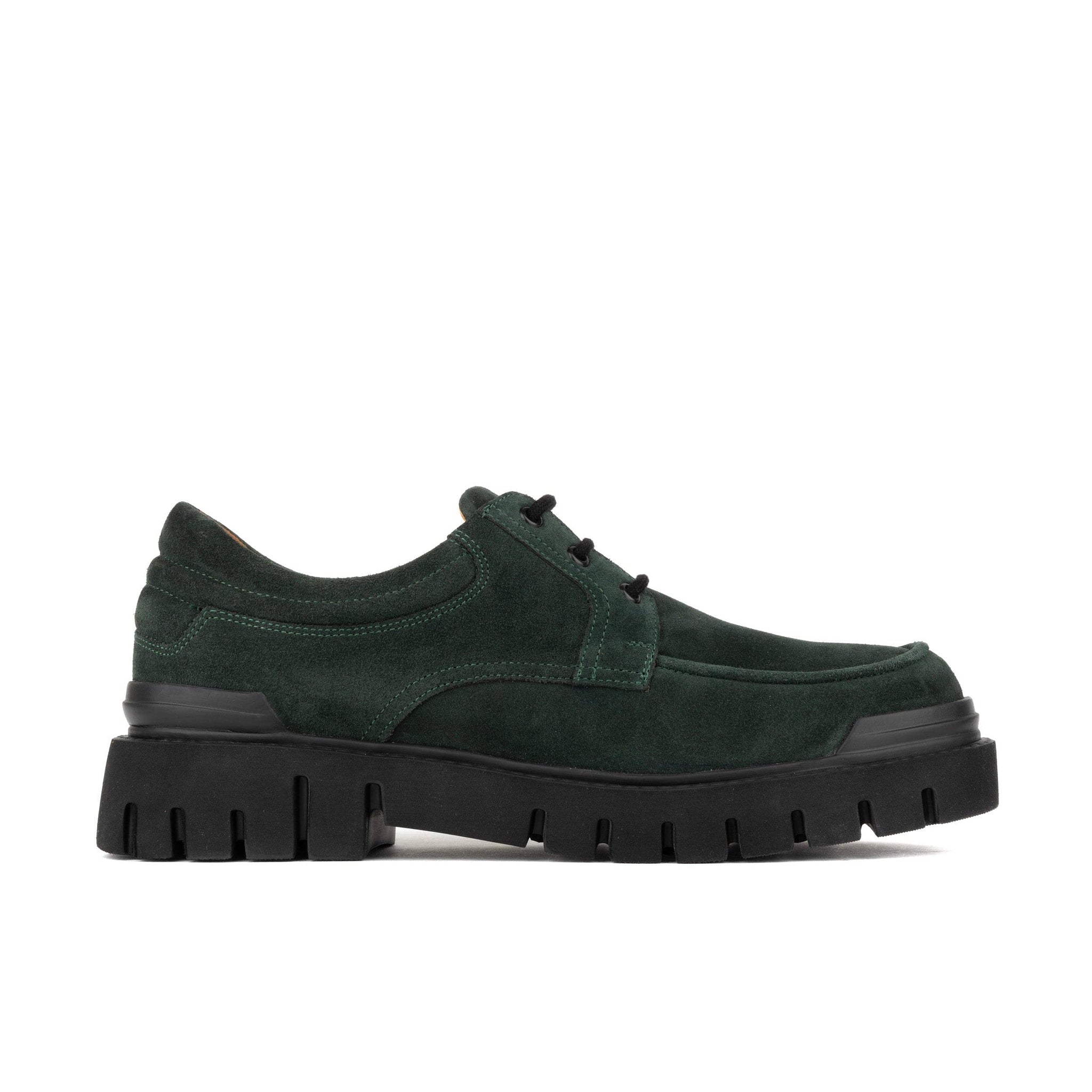 Embassy London Men's Wexley Chunky Moc-Toe Derby Shoe in Green Suede